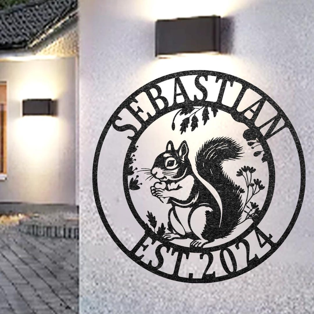 Custom Squirrel Metal Garden Sign, Personalized Squirrel Wall Art ...