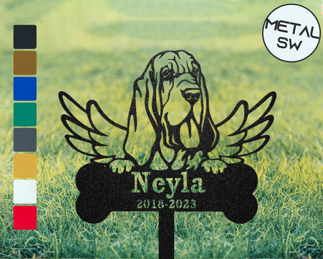 Metal Bloodhound Memorial Sign Stakes, Pet With Angel Wings Bloodhound ...