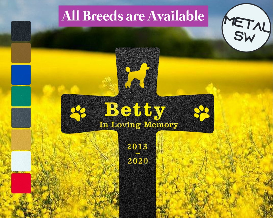 Custom Poodle Grave Marker Metal Cross Memorial Gift for Pet Garden ...