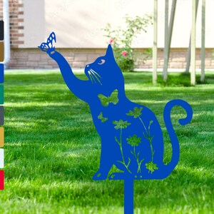 Metal Cat Stakes With Butterfly & Wildflower Decor Outdoor Garden Art ...