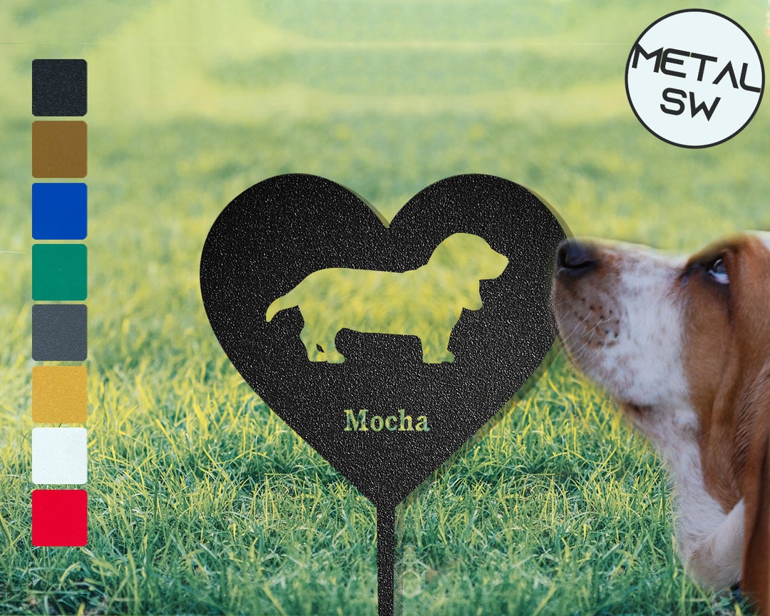 Metal Basset Dog Sign, Basset Dog Garden Stakes, Dog Memorial Plaque ...