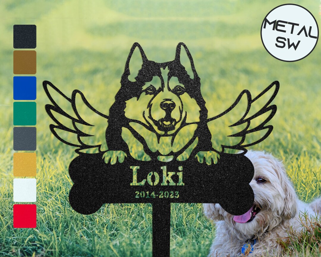 Alaskan Husky Memorial Plaque Burial Stake, Pet With Angel Wings ...