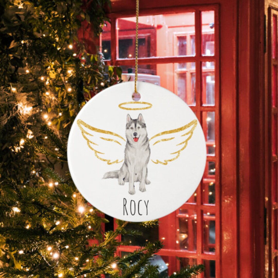 Custom Husky Ornaments With Angle Wings Ornaments Husky Memorial Plaque ...
