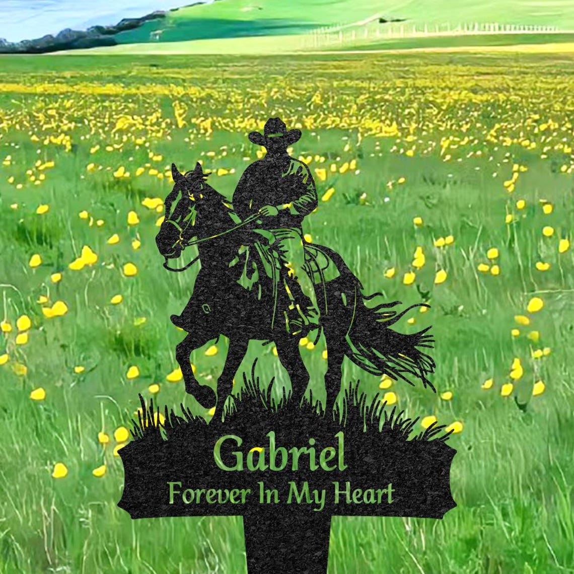 Custom Cowboy Metal Art Sign, Personalized Western Cowboy Grave Marker ...