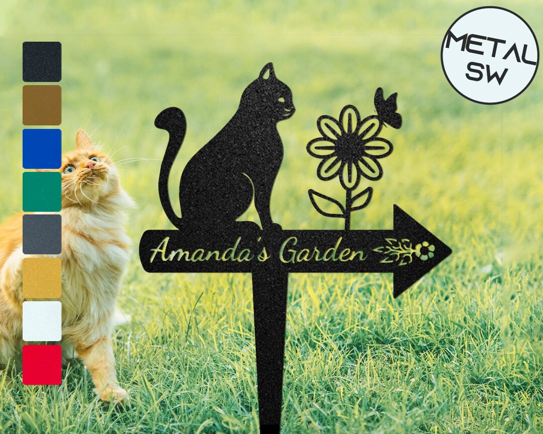 Custom Directional Signs, Garden Markers With Cat and Flower Butterfly ...