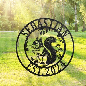 Custom Squirrel Metal Garden Sign, Personalized Squirrel Wall Art ...