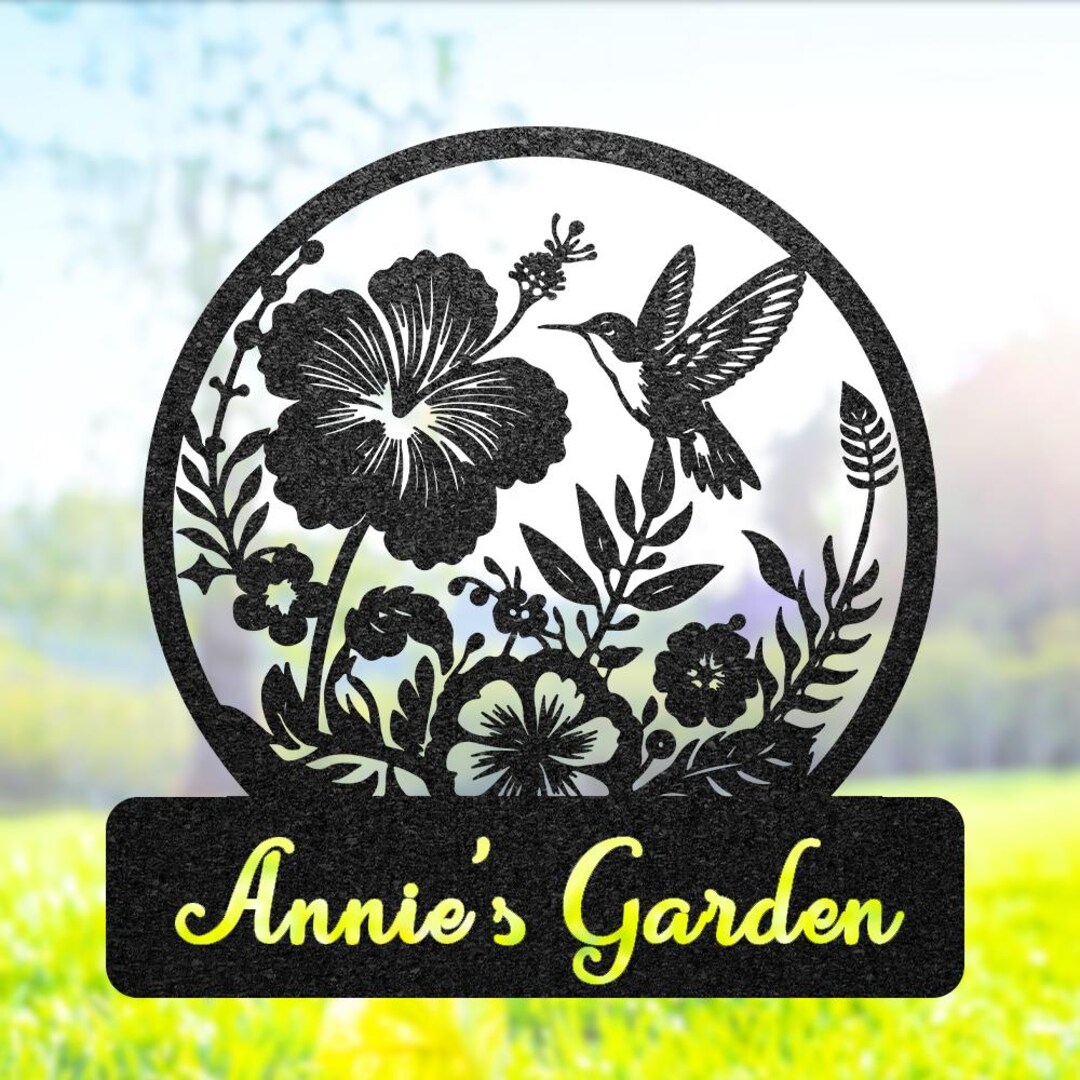 Personalized Hummingbird Garden Sign, Custom Garden Name Plaque, Flower ...