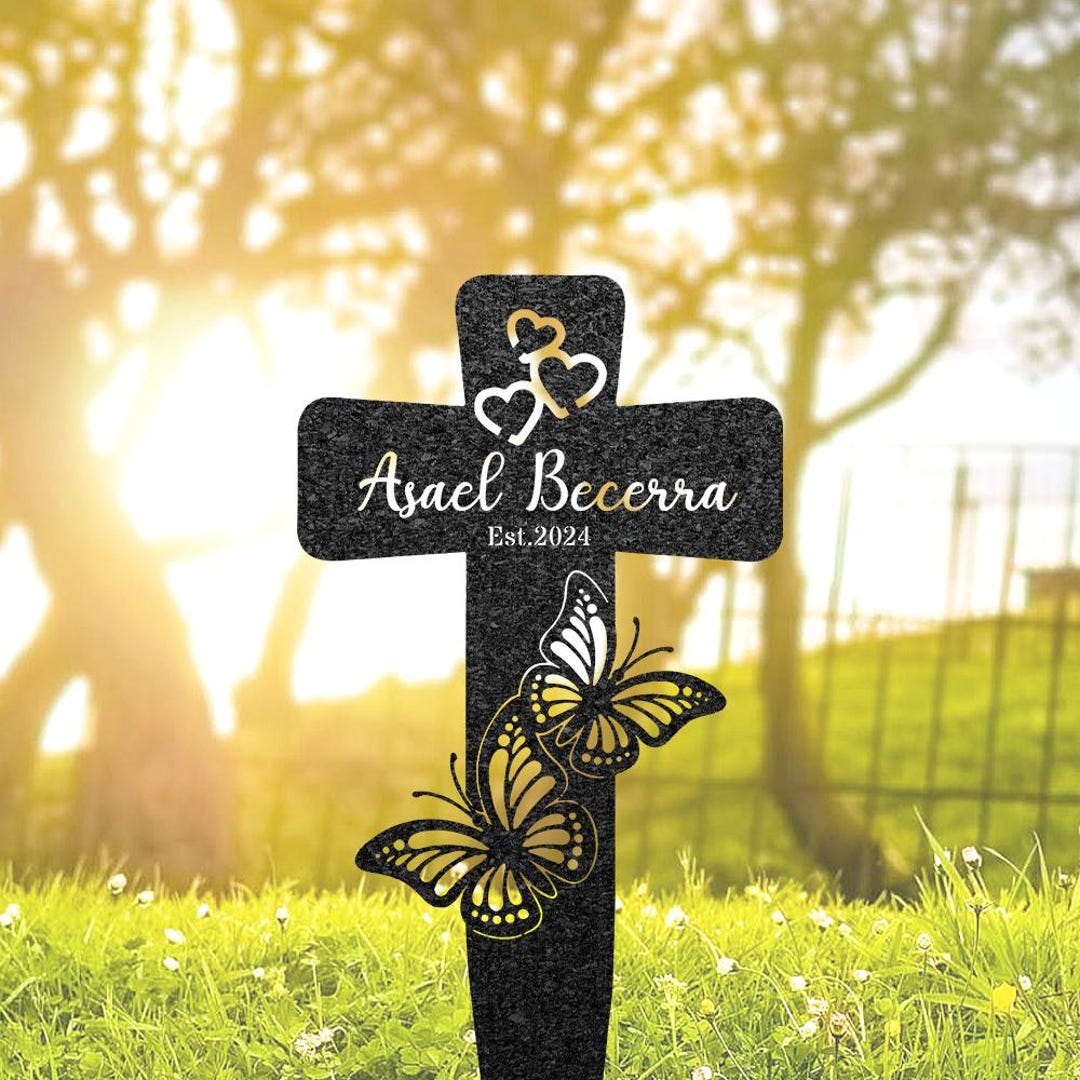 Personalized Butterfly Cross Memorial Stake, Custom Name Grave Marker ...