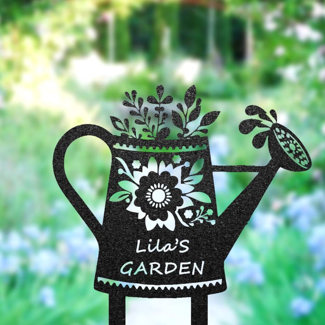 Personalized Watering Can Garden Stake, Custom Garden Name Sign, Metal ...