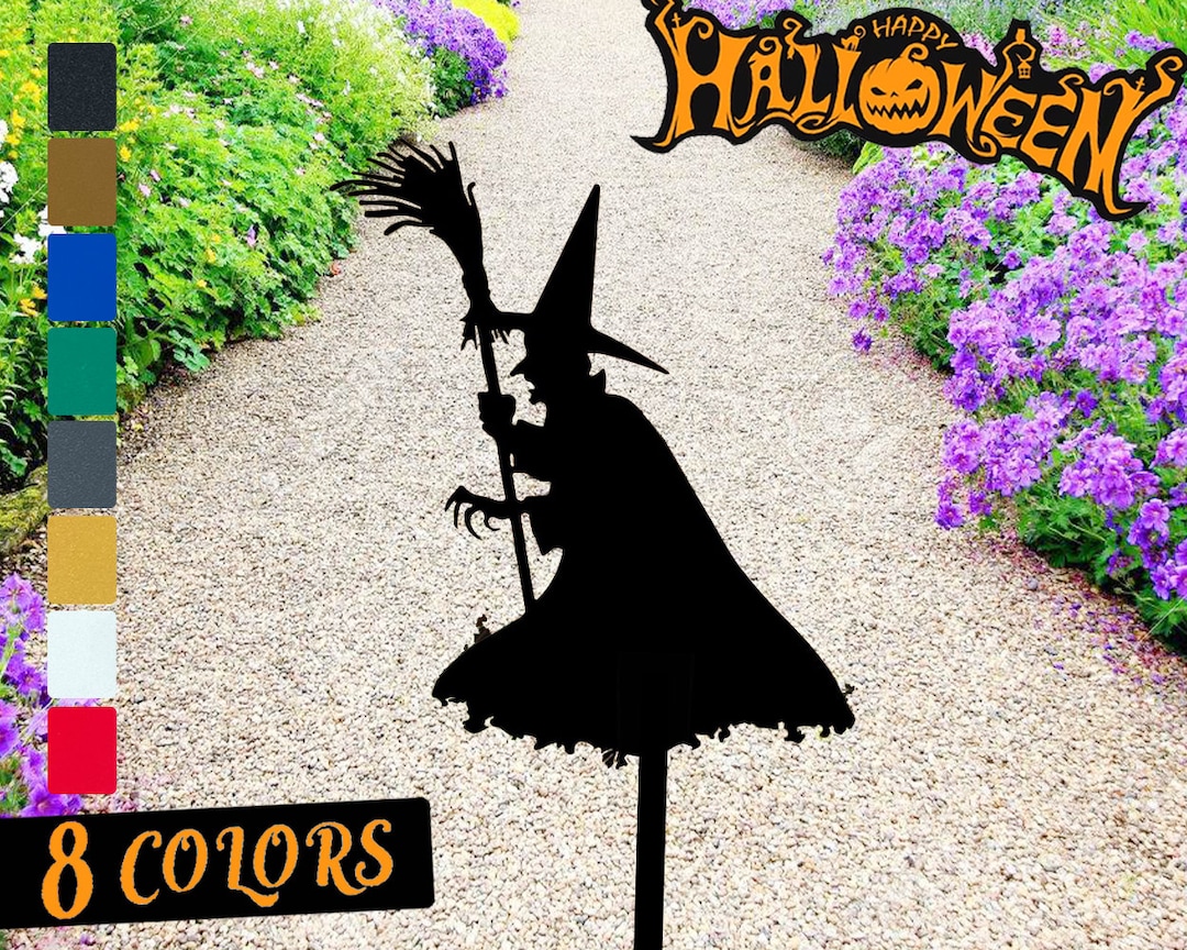 Spooky Halloween Yard Decor, Witch With Broomstick Metal Garden Decor ...