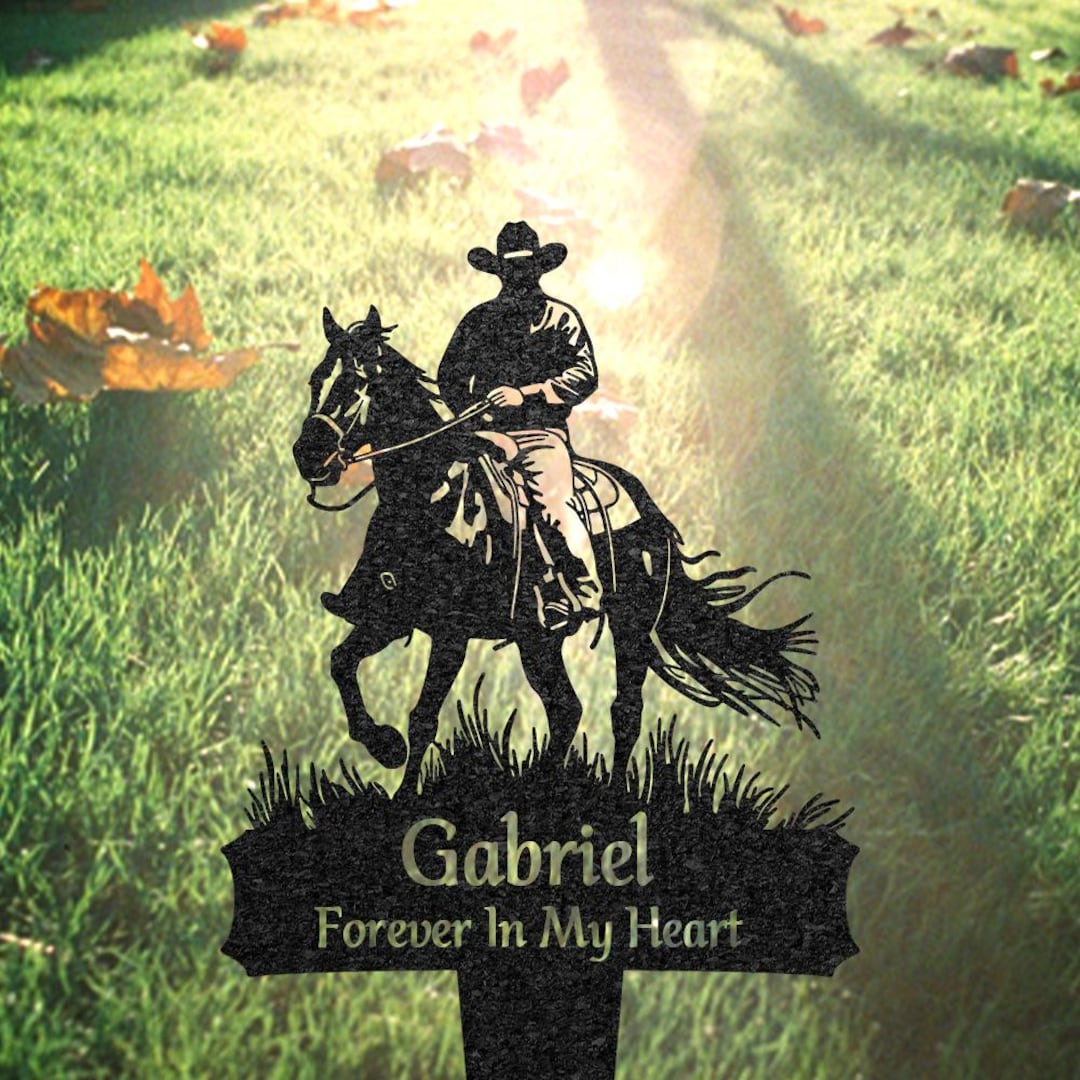 Custom Cowboy Metal Art Sign, Personalized Western Cowboy Grave Marker ...