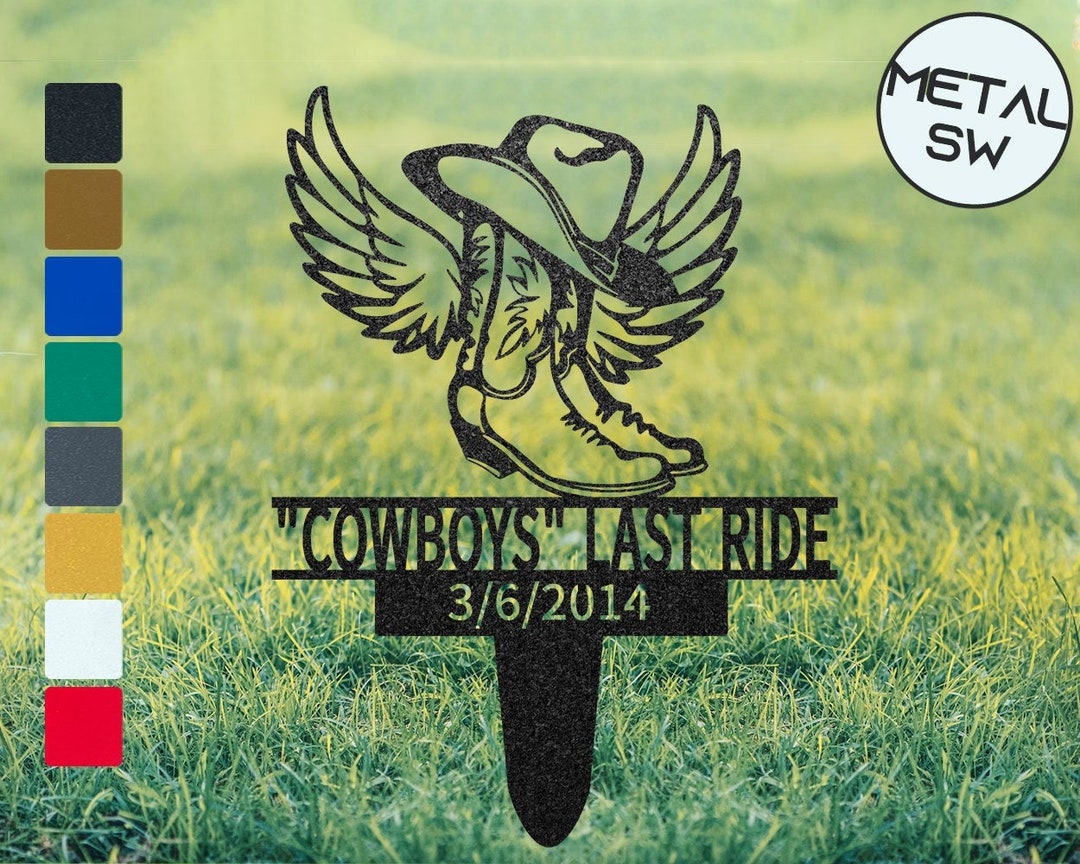 Metal Cowboy Memorial Sign, Personalized Angel Cowboy Stakes, Father‘s ...