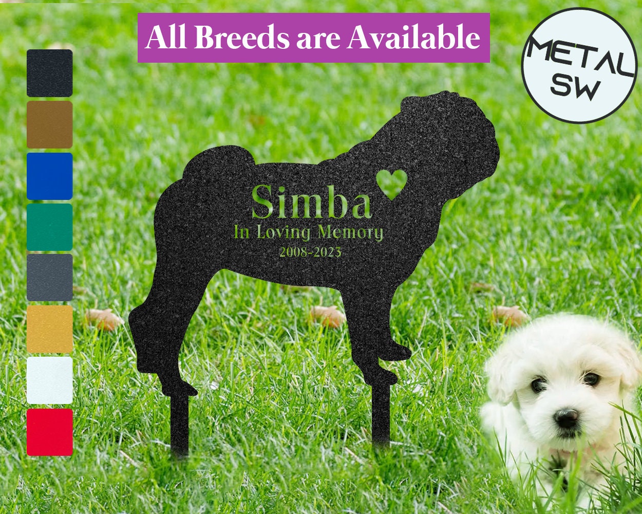 Metal Pug Grave Marker Bouledogue Pug Yard/lawn Decor Pug Memorial Gift ...