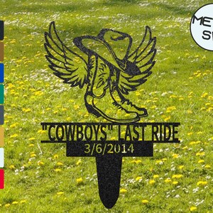 Metal Cowboy Memorial Sign, Personalized Angel Cowboy Stakes, Father‘s ...