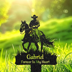 Custom Cowboy Metal Art Sign, Personalized Western Cowboy Grave Marker ...
