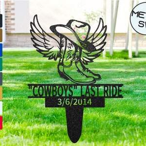 Metal Cowboy Memorial Sign, Personalized Angel Cowboy Stakes, Father‘s ...