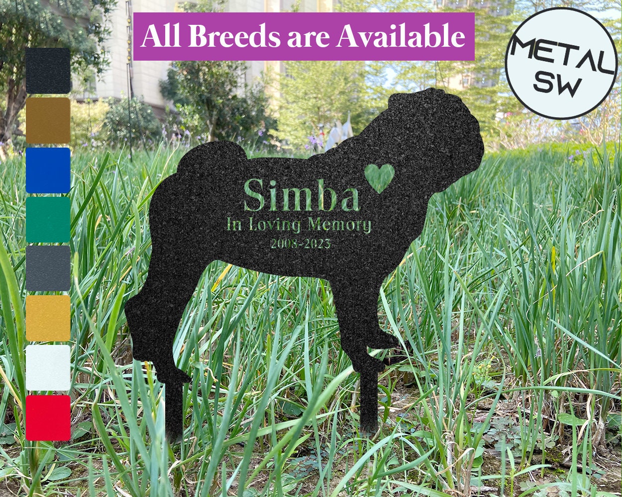 Metal Pug Grave Marker Bouledogue Pug Yard/lawn Decor Pug Memorial Gift ...