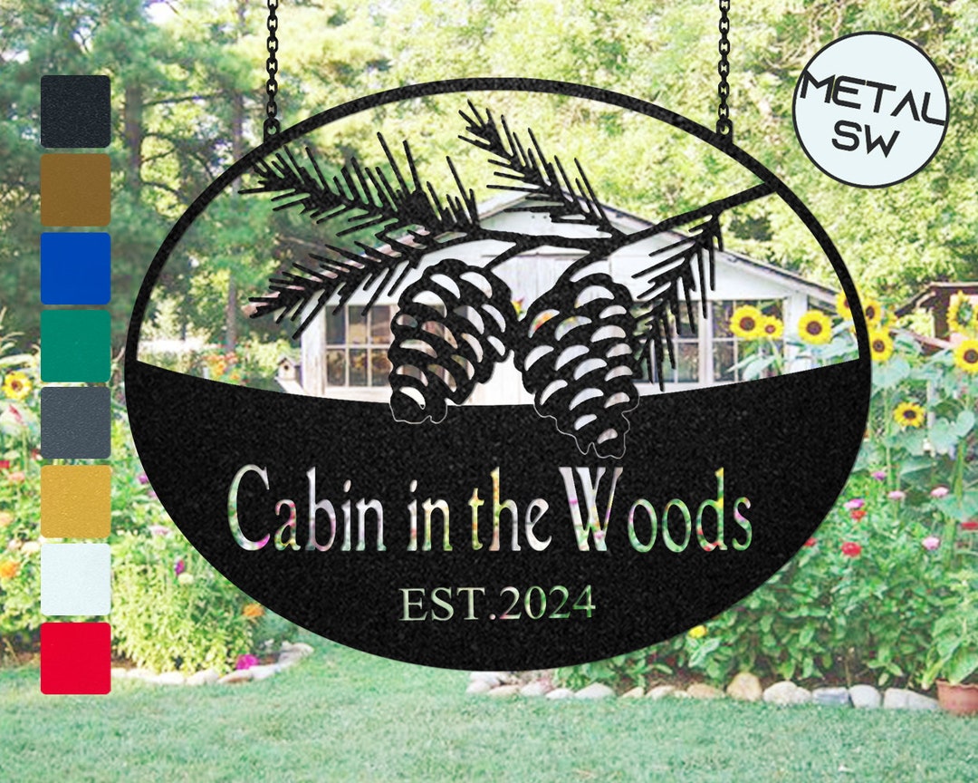 Custom Vacation Cottage Sign Metal Pinecone Hanging Sign Outdoor Garden ...
