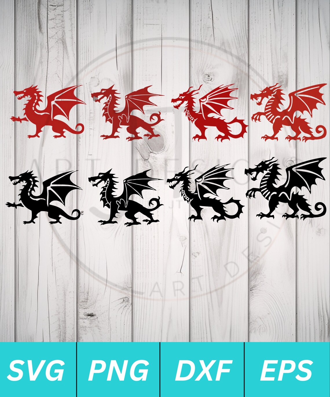 Welsh Dragon SVG Bundle - for Cricut Silhouette Etc. - SVG PNG Dxf Eps ...
