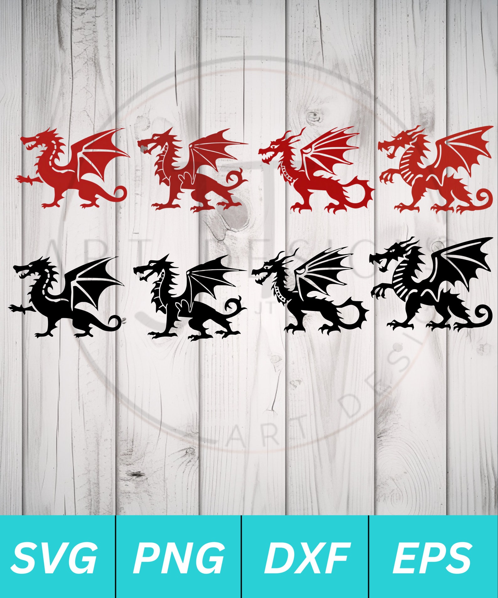 Welsh Dragon SVG Bundle - for Cricut Silhouette Etc. - SVG PNG Dxf Eps ...