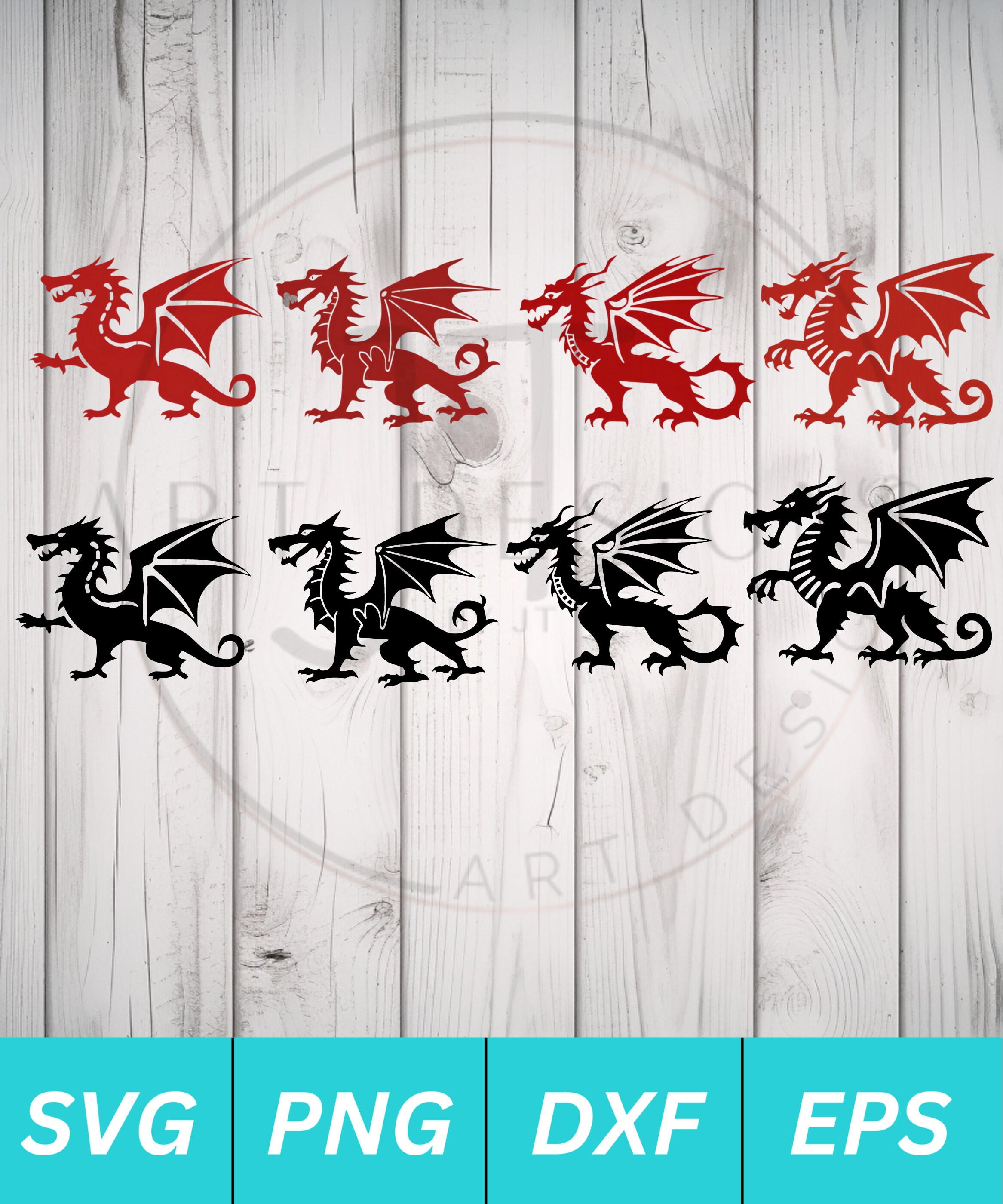 Welsh Dragon SVG Bundle - for Cricut Silhouette Etc. - SVG PNG Dxf Eps ...