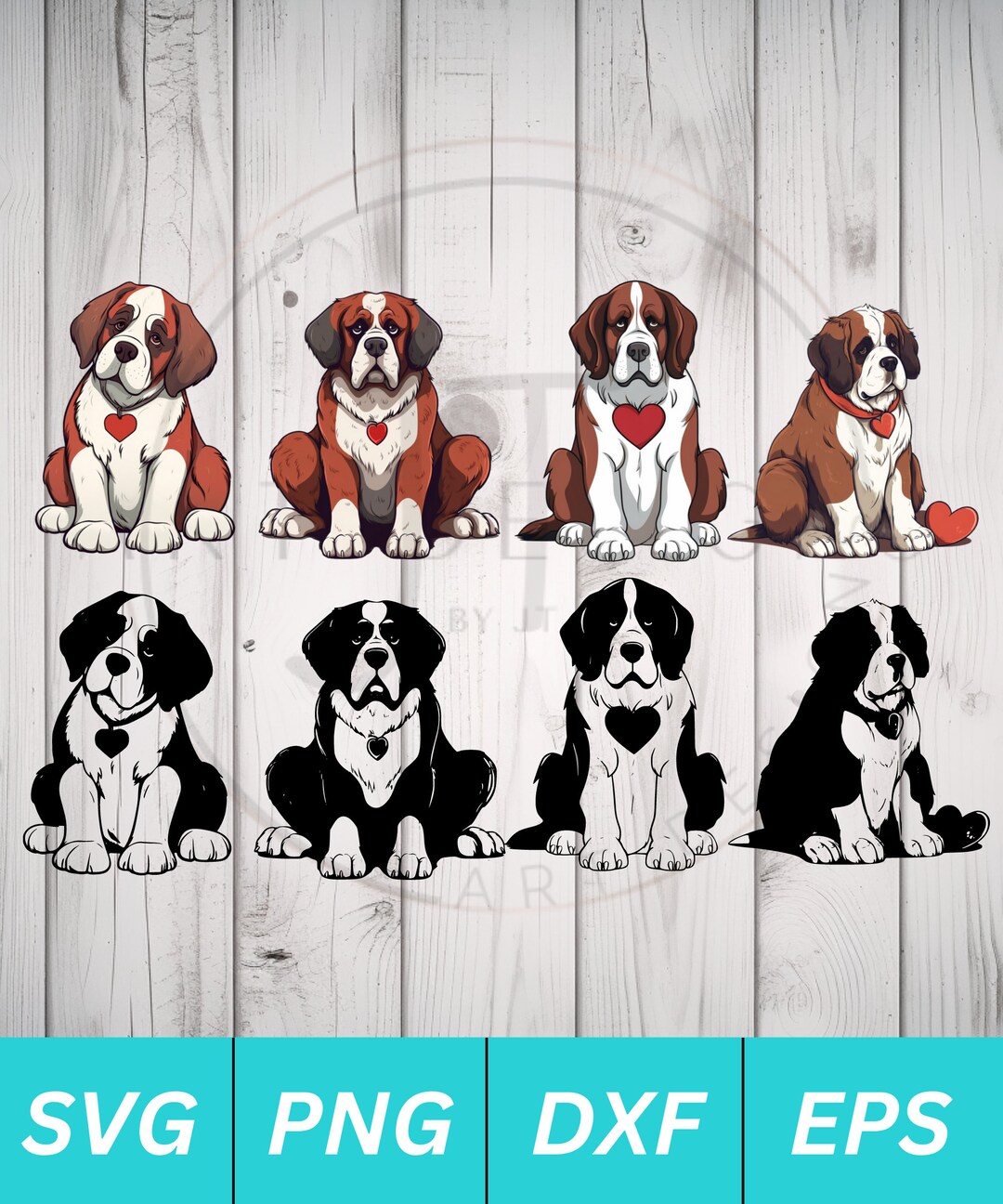 St. Bernard Heart SVG Bundle -st. Bernard Puppy Valentine Clipart ...