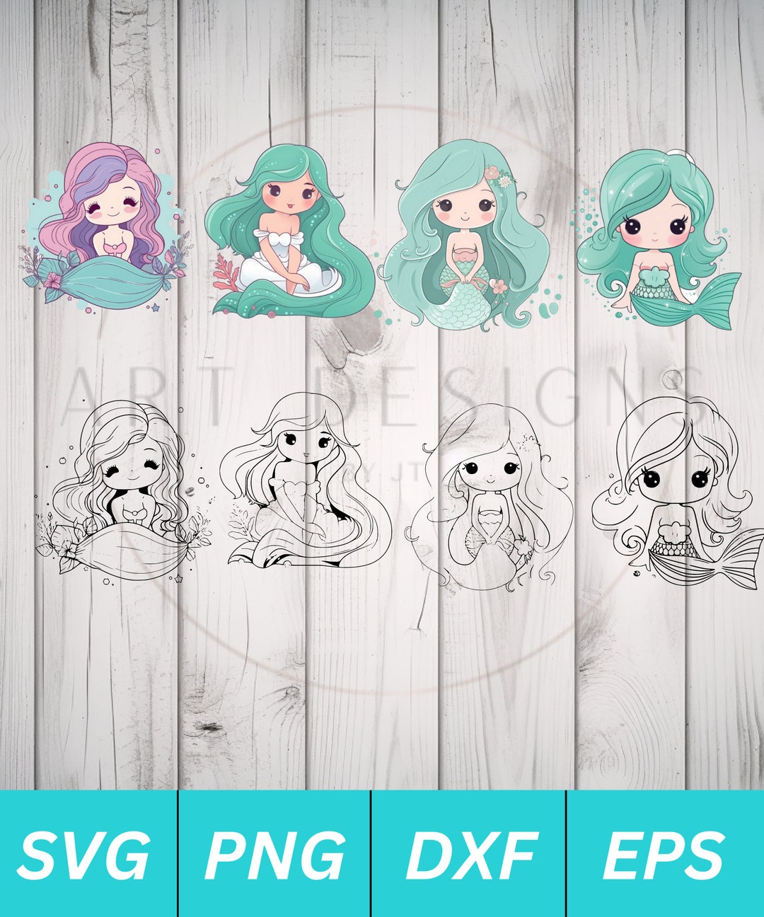 Cute Mermaid Clipart Bundle SVG PNG DXF Eps - Etsy
