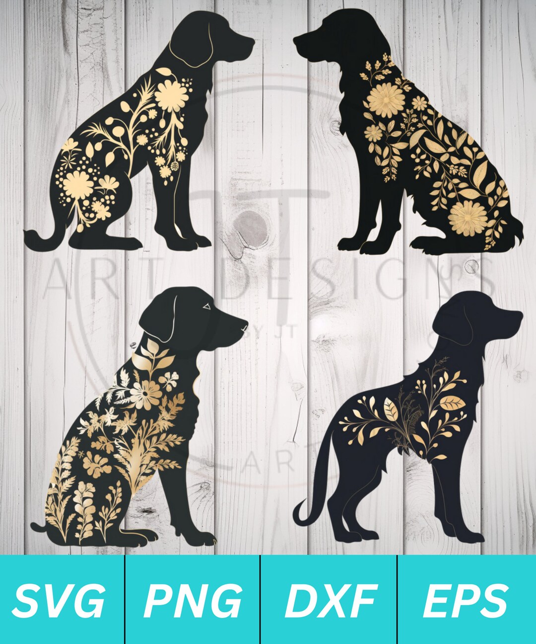 Floral Golden Retriever SVG Bundle for Cricut Silhouette Etc. - SVG PNG ...