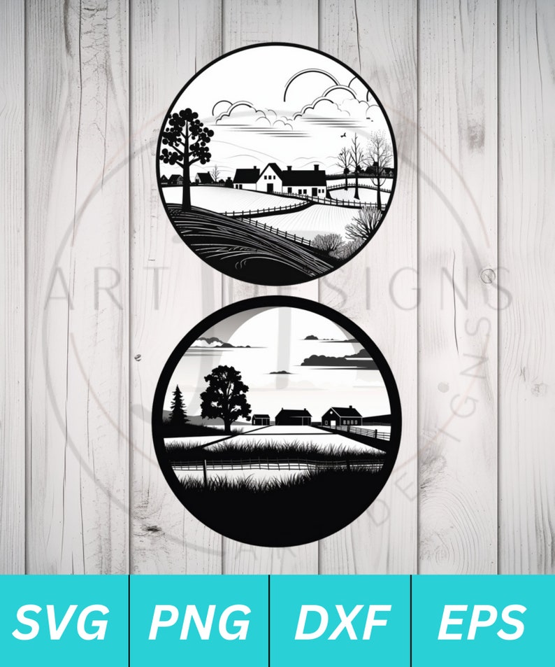 Farmland Landscape SVG Clipart Bundle PNG DXF Eps - Etsy