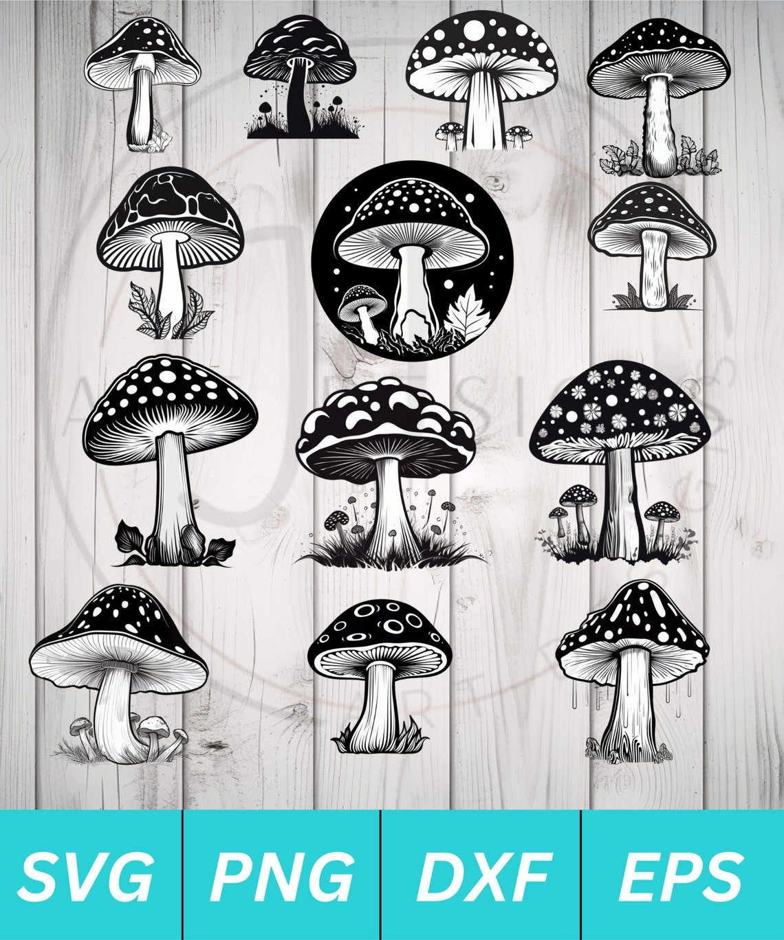 Champignon Clipart Bundle - SVG PNG DXF Eps pour Cricut et Silhouette ...