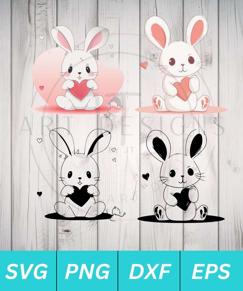 Bunny Heart SVG Bundle SVG PNG Dxf Eps para Cricut Silhouette, etc ...