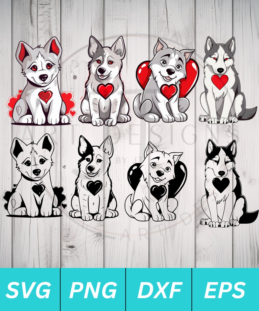Husky Heart SVG Bundle - Siberian Husky Puppy Clipart Bundle for Cricut ...