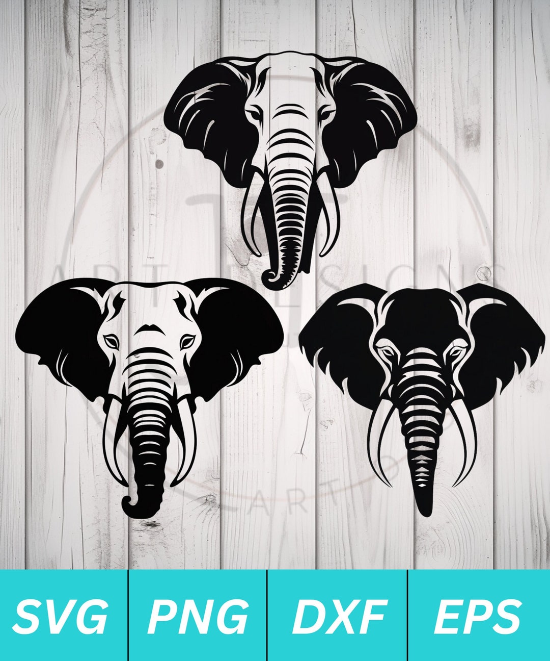 Elephant Head SVG for Cricut Silhouette Etc. SVG PNG Dxf Eps Files ...