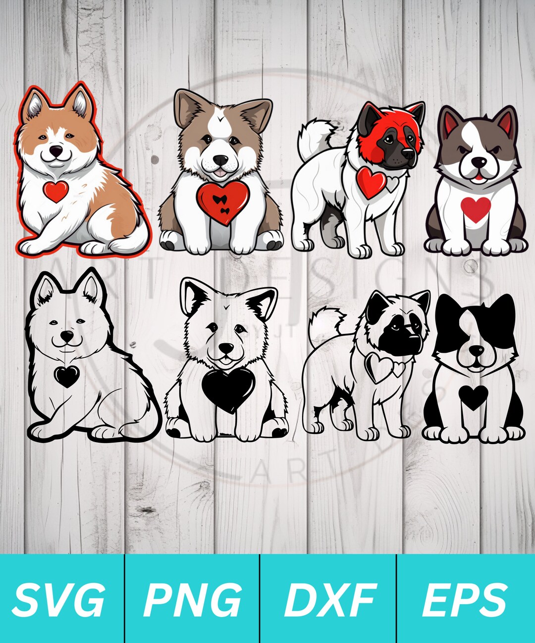 Akita Heart SVG Bundle Akita Puppy Clipart Bundle for Cricut Silhouette ...