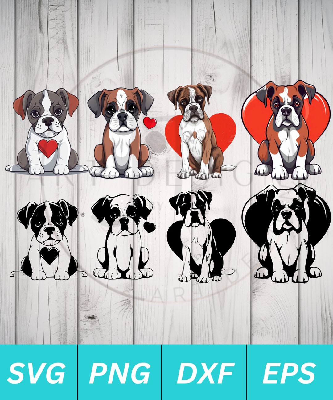 Boxer Heart SVG Bundle - Boxer Puppy Clipart Bundle for Cricut ...