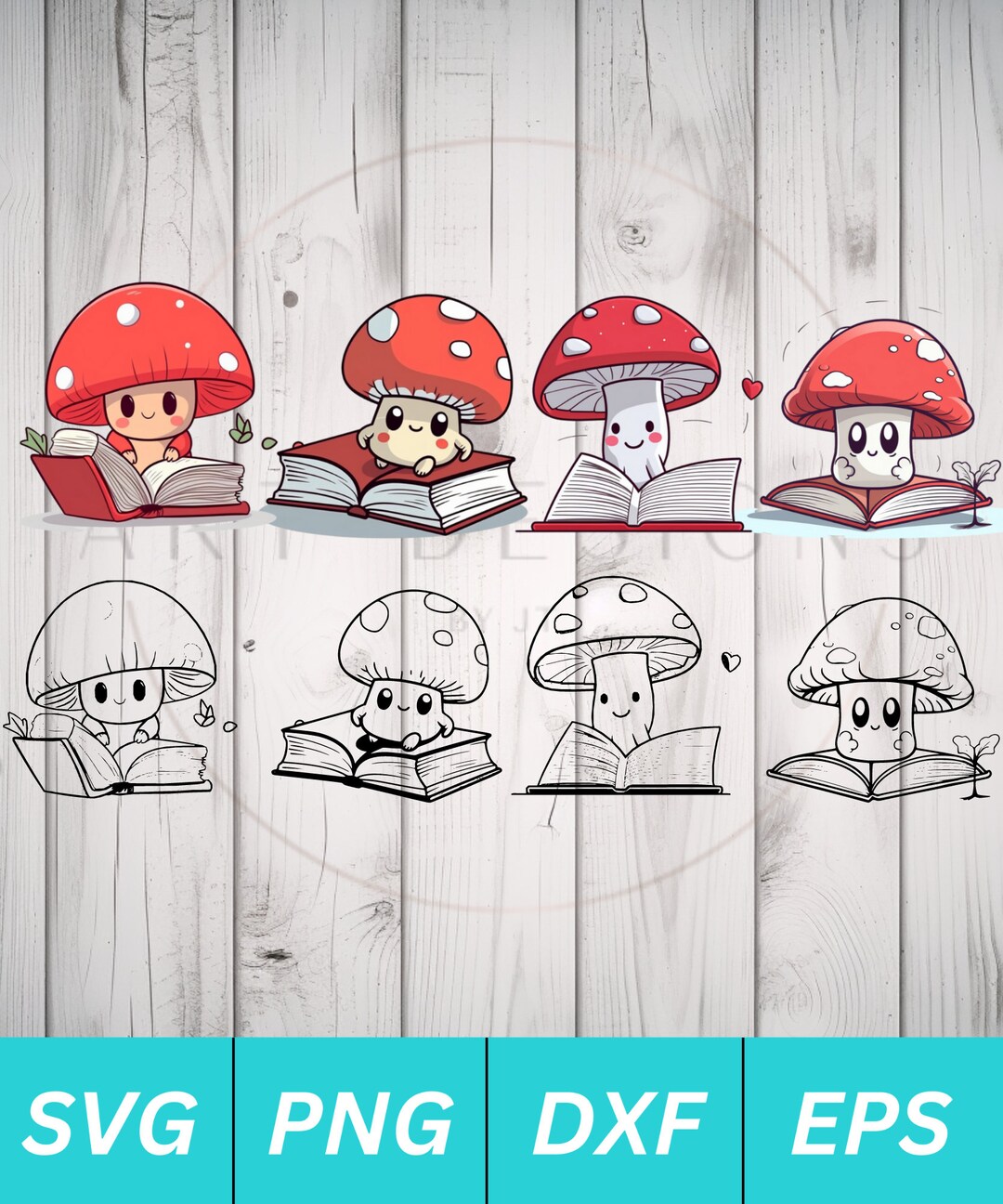 Reading Mushroom Clipart Bundle SVG PNG DXF Eps - Etsy