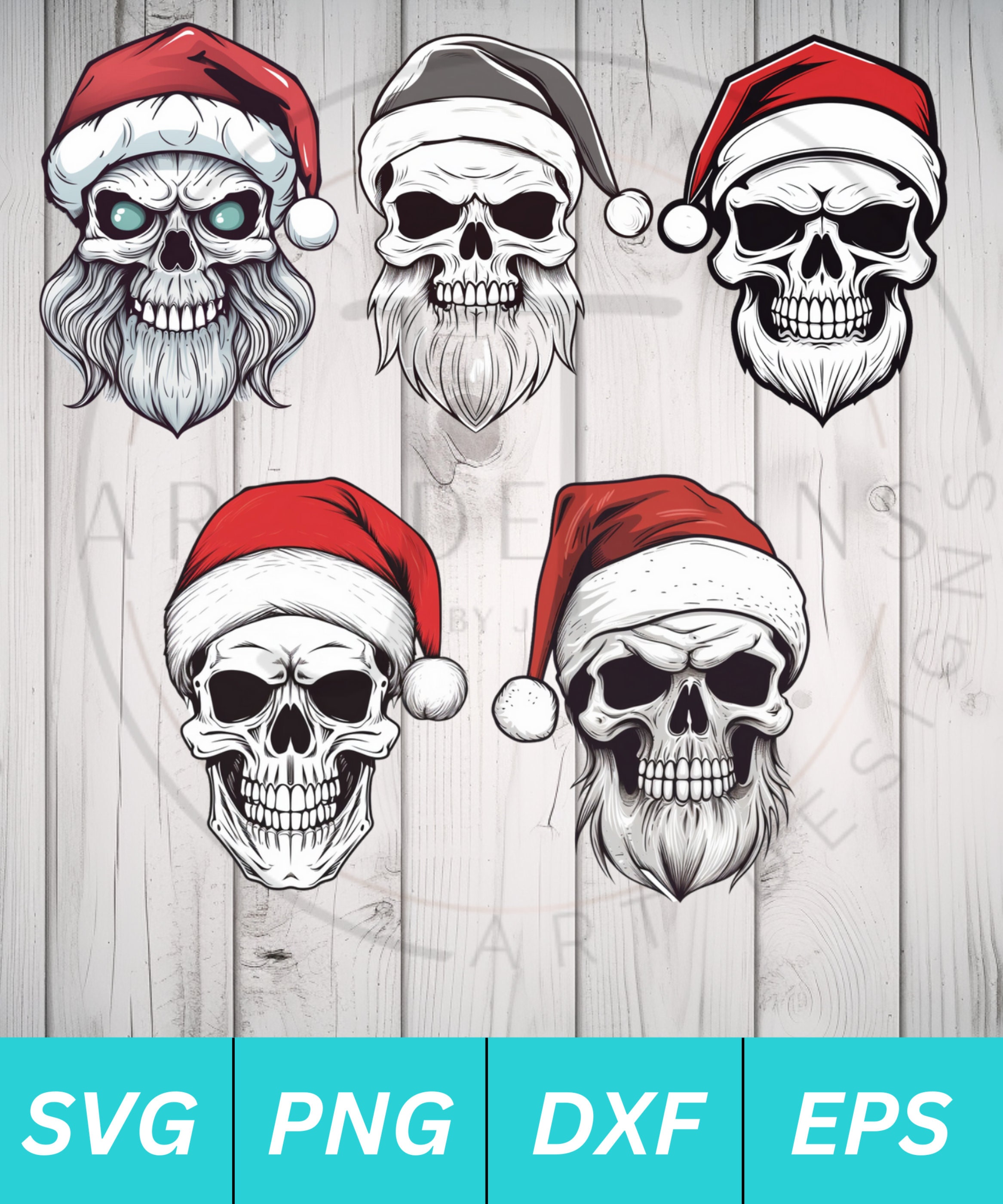 Santa Skull SVG Bundle for Cricut Silhouette Etc. SVG PNG Dxf Eps Files ...
