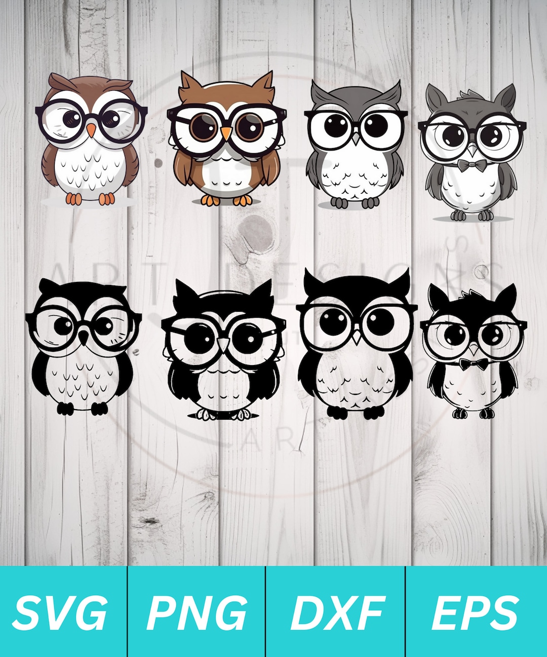 Owl Wearing Glasses Clipart Bundle SVG PNG DXF Eps - Etsy