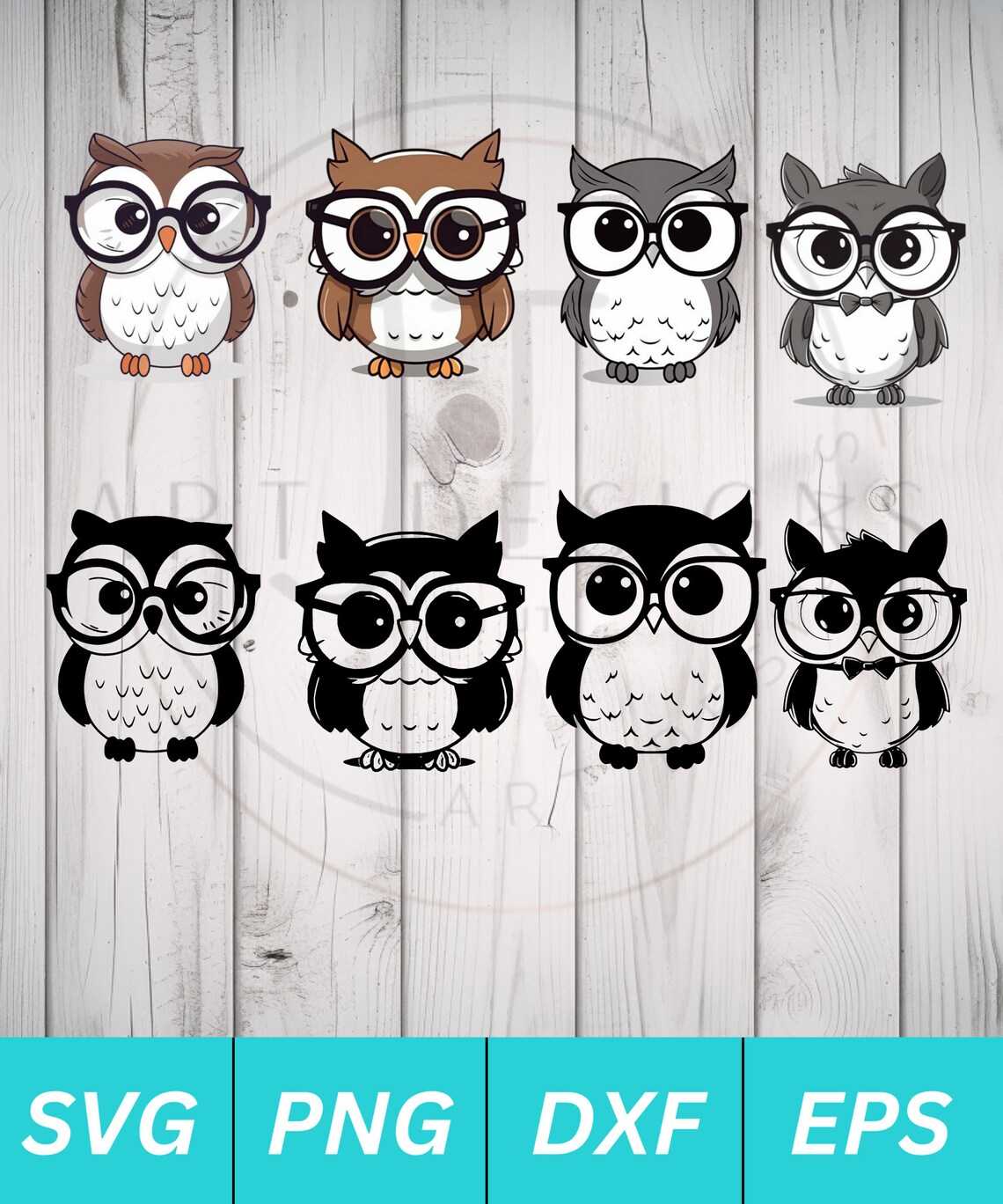 Eule mit Brille Clipart Bundle SVG PNG DXF Eps - Etsy.de