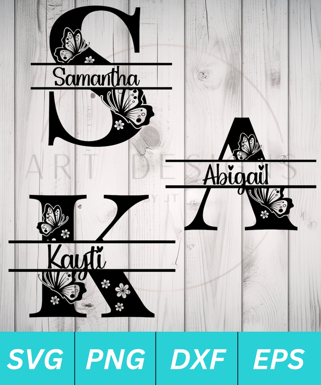 Butterfly Split Monogram Alphabet SVG, DXF, PNG, Split Monogram Frame ...
