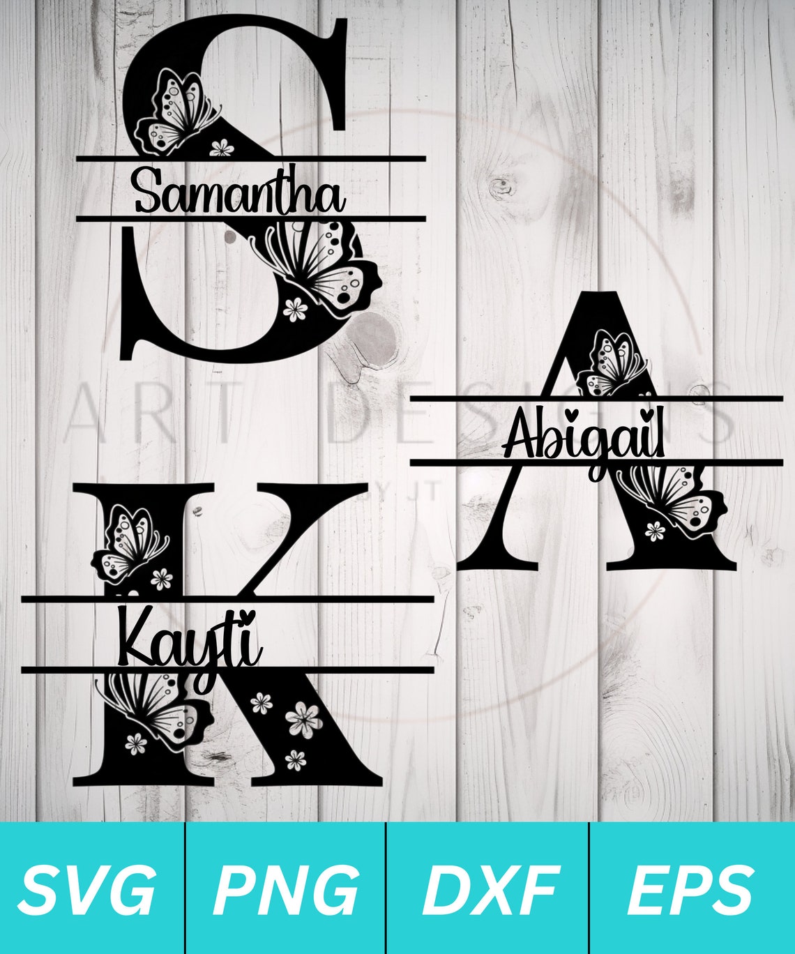 Butterfly Split Monogram Alphabet SVG, DXF, PNG, Split Monogram Frame ...