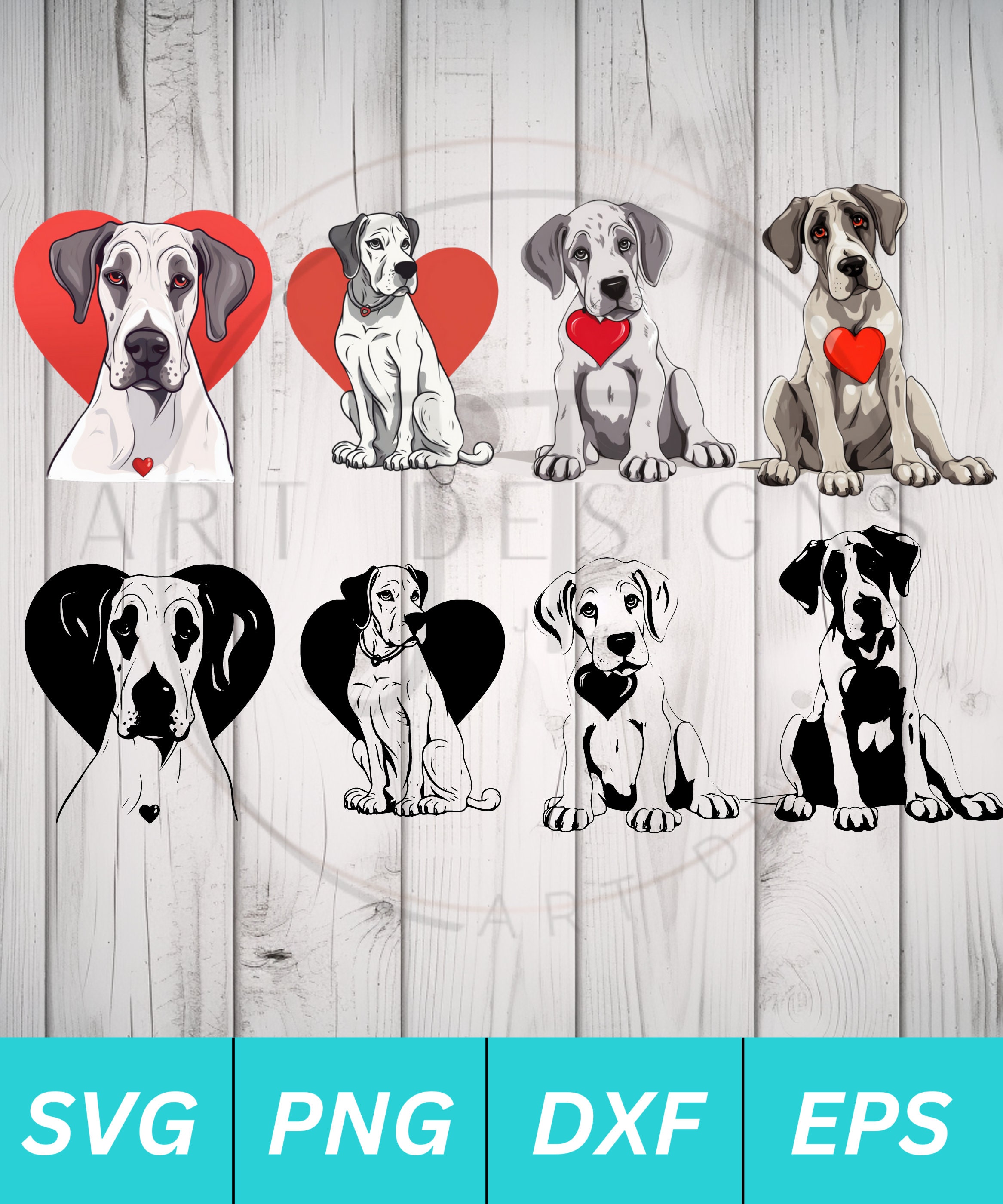 Great Dane Heart SVG Bundle - Great Dane Puppy Clipart Bundle for ...