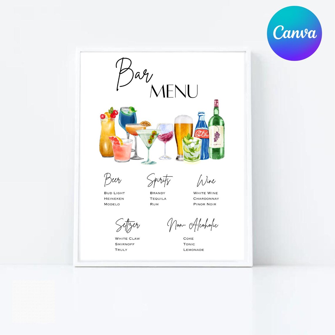 Bar Menu Template, Modern Editable Drink Menu, Printable Bar Menu, 100 ...