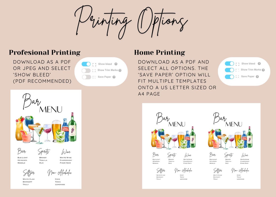 Bar Menu Template, Modern Editable Drink Menu, Printable Bar Menu, 100 ...
