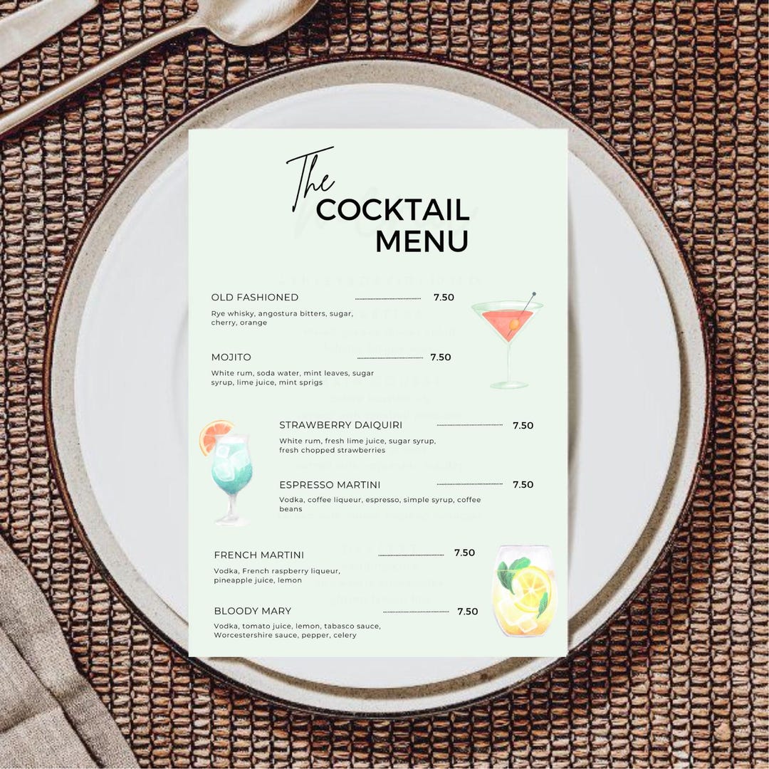 Cocktail Bar Menu, Editable Bar Menu Canva Template, Menu Template ...