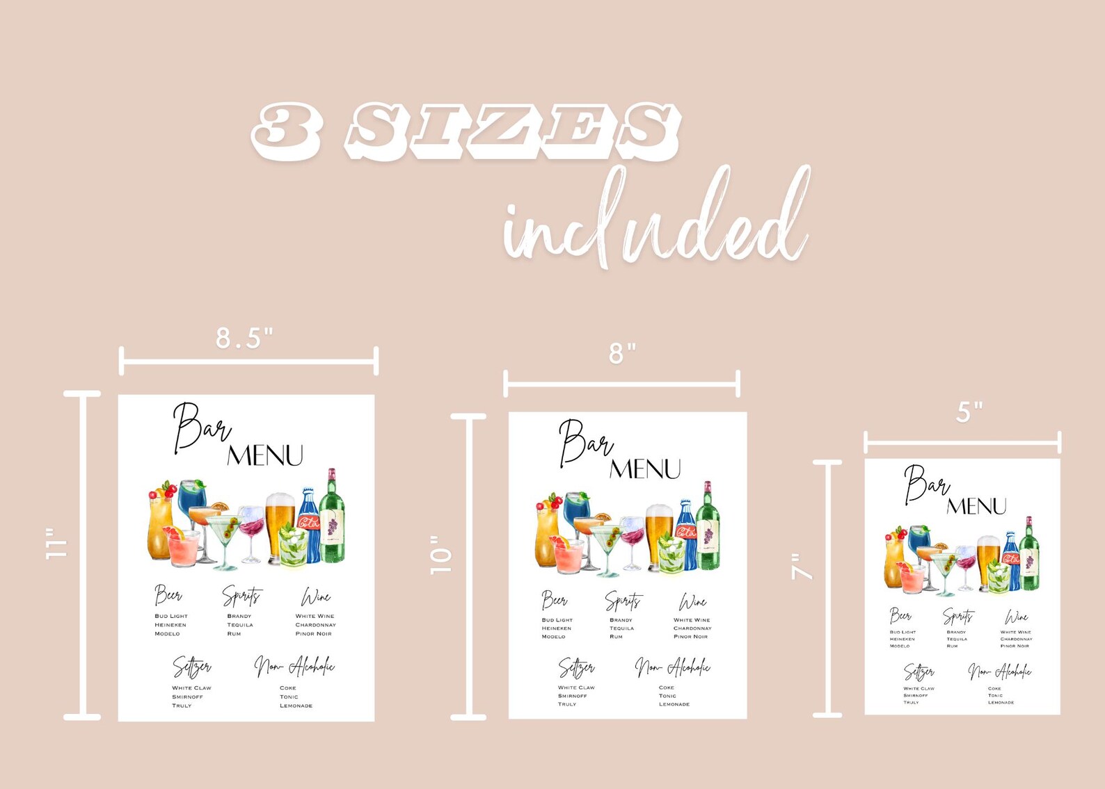 Bar Menu Template, Modern Editable Drink Menu, Printable Bar Menu, 100 ...