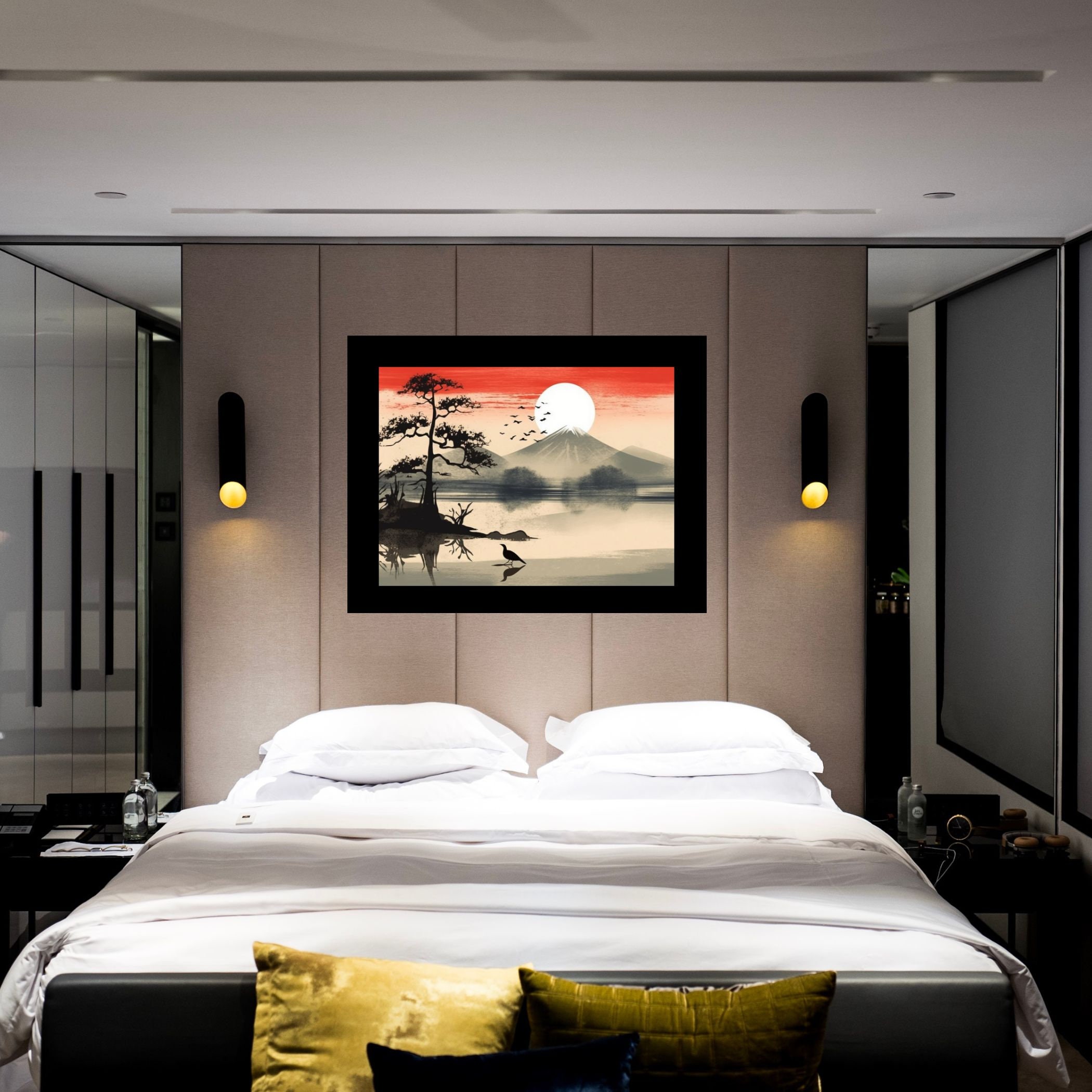 Modern Suibokuga Art Mt Fuji Japanese Brush Style Home - Etsy