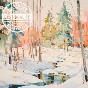 Vibrant Winter Painting | Colorful Snowy Scene | Colorful Abstract ...