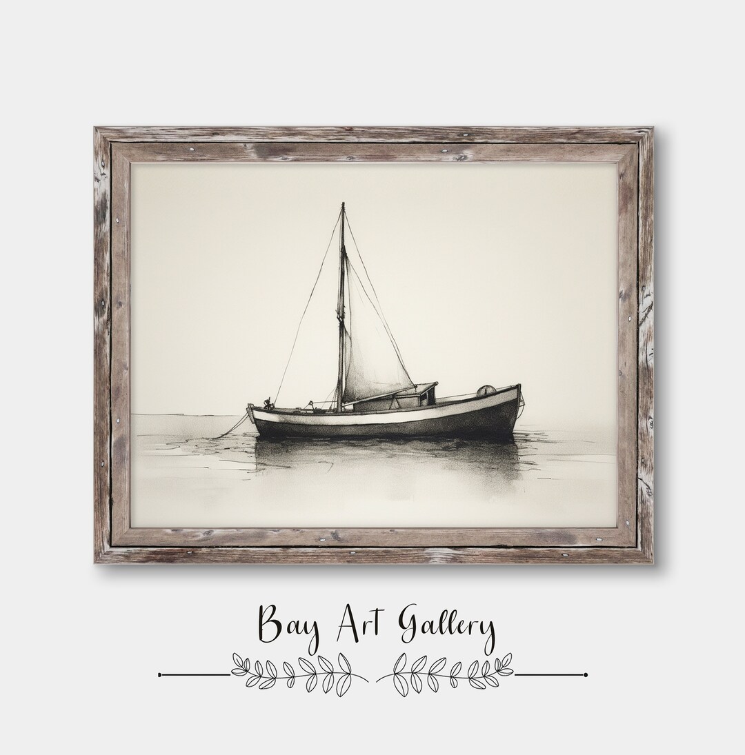 Nautical Sketch Art | Ship Drawing | Boat Art Print Digital PRINTABLE ...