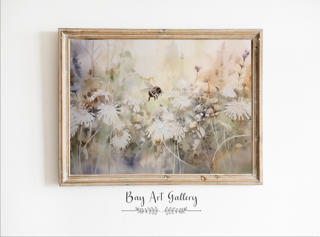 Bee Art, Watercolor Flowers, Nursery Art Print, Botanical Art, Bee and Flower Art, Printable Art ...
